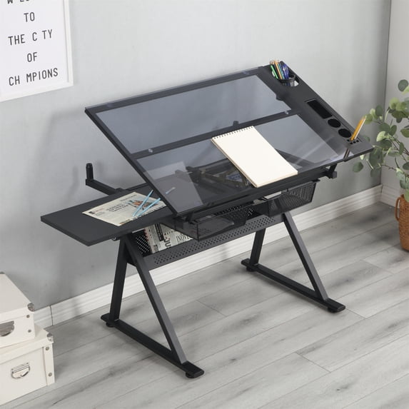 Drafting Printing Table with Chair, 0-75° 31.5"-49.5" Adjustable Height ...