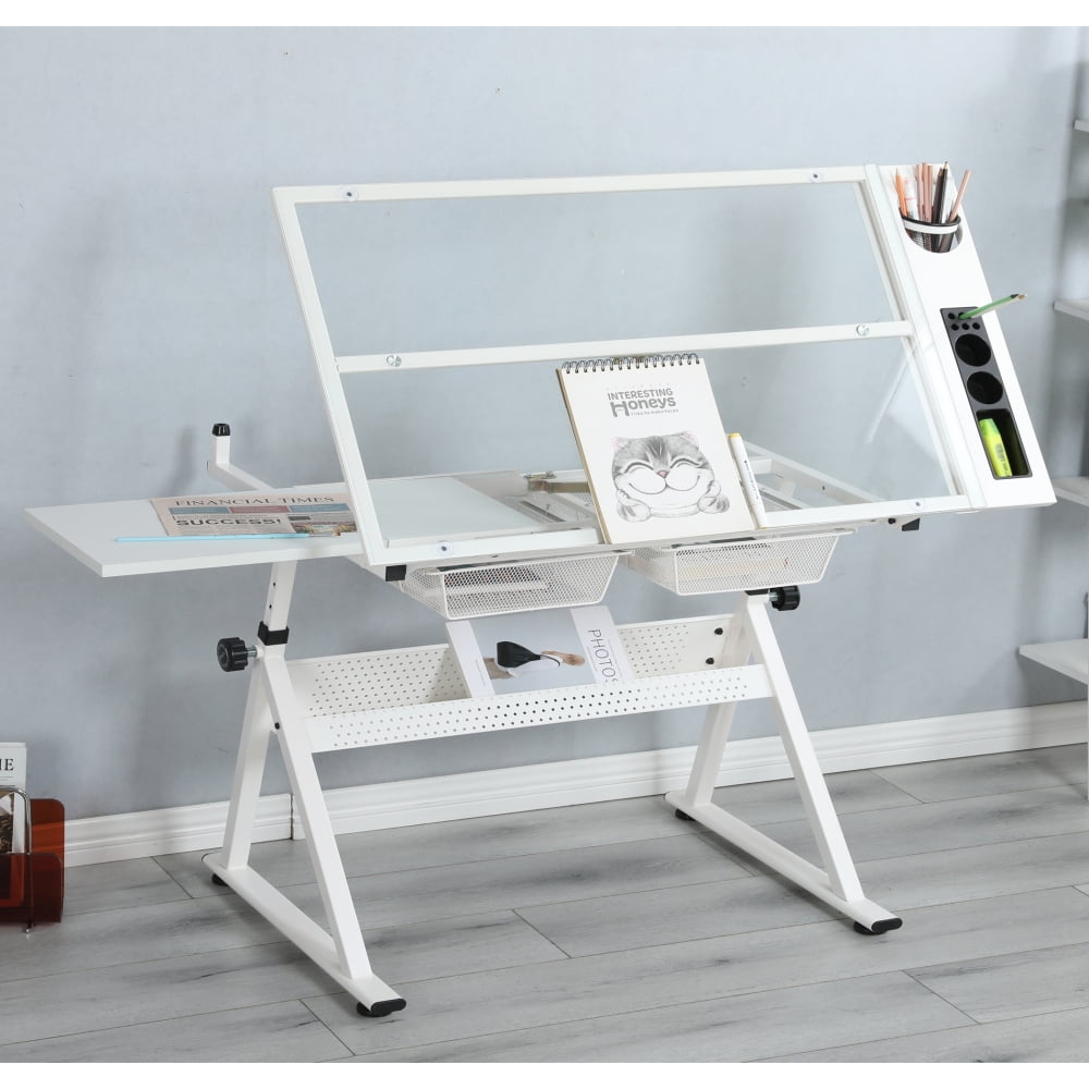 Drafting Printing Table with Chair, 0-75° 31.5"-49.5" Adjustable Height ...