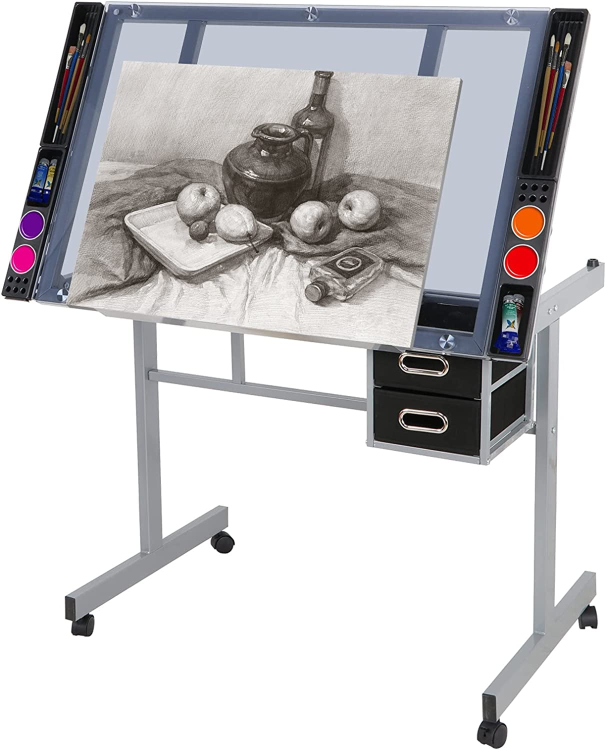 Drafting Table, 41.2''W x 24''D Glass Top Adjustable Craft Table Drawng ...