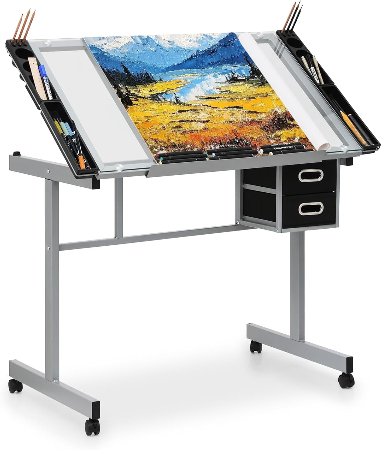 Drafting Table with Adjustable Tilt Angle Board, Drawing Table Tempered ...