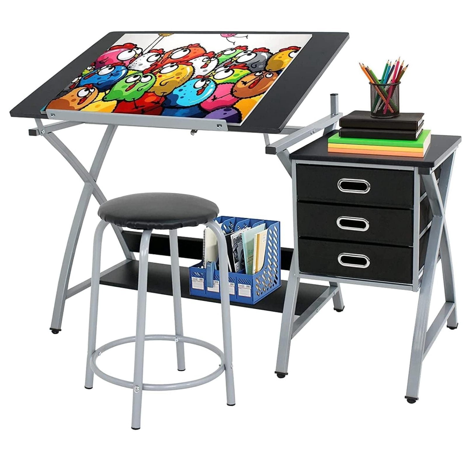Drafting Table Drawing Desk Art Adjustable Table w/ 3 Slide Drawers and ...