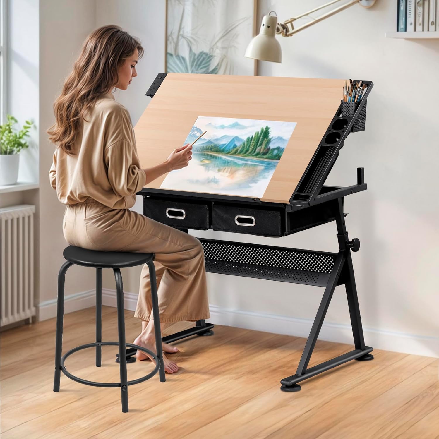 Drafting Table Drawing Desk w/Power Outlet, Art&Craft Work Station ...