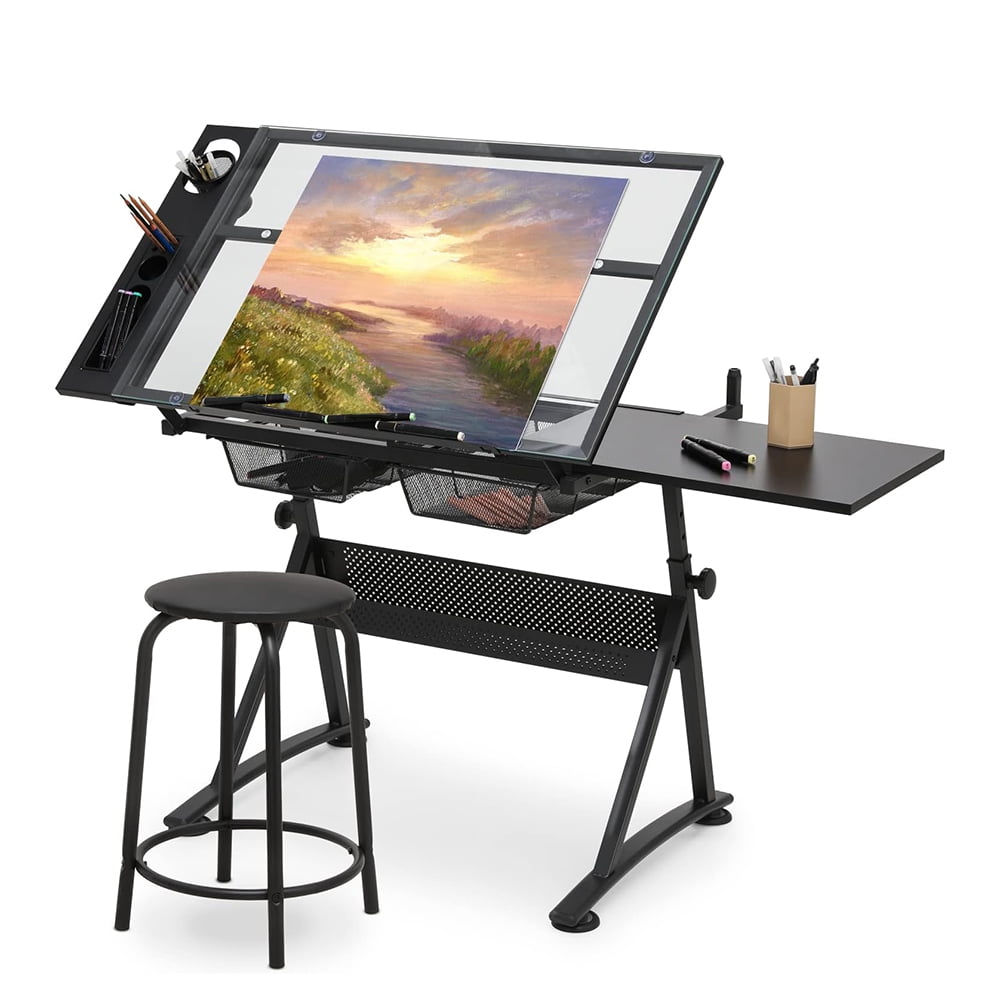 Drafting Table Set Adjustable Height Artist Desk with Sliding Desktop ...