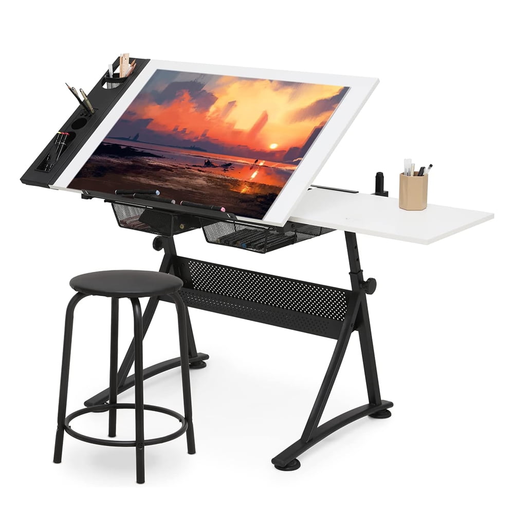 Drafting Table Set Height Artist Desk with Sliding Desktop and Tilting ...