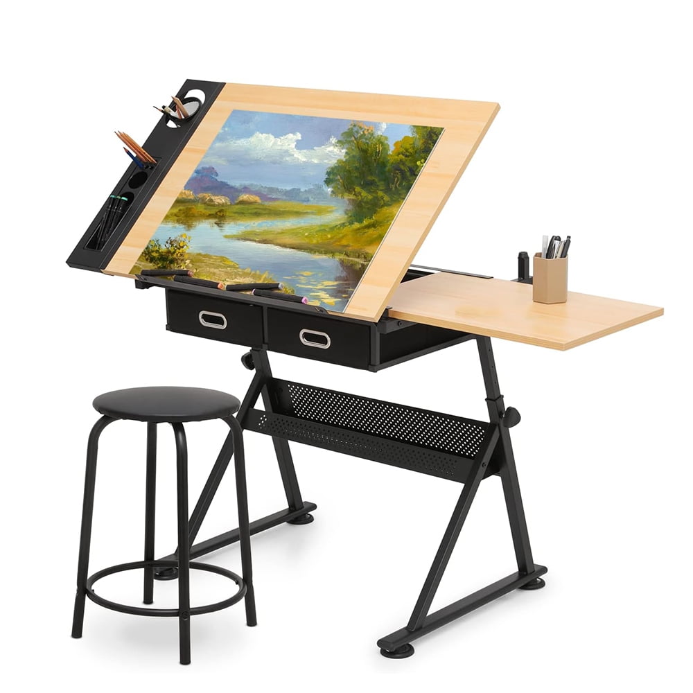Drafting Table Set Height Artist Desk with Sliding Desktop and Tilting ...