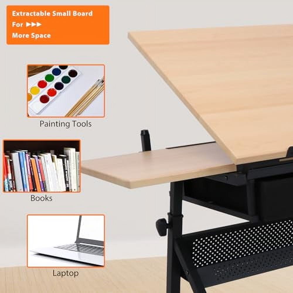 Drafting Table with Stool, Height Adjustable Tilting Tabletop Art Desk ...
