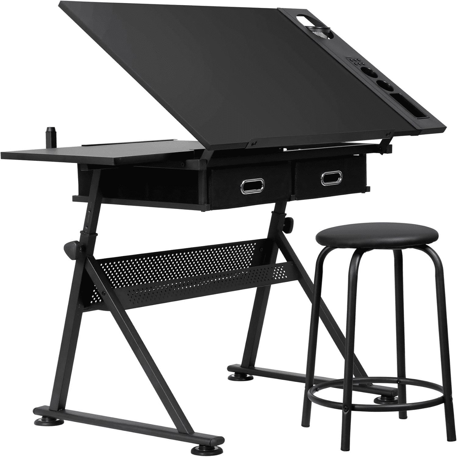 Drafting Table with Stool Height Adjustable Tilting Tabletop Art Desk with Storage Drawer Artist ...