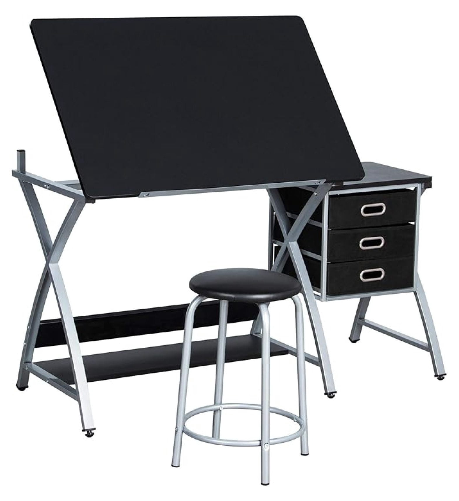 Drafting Tables, Draft Drawing Desk w/Stool and Tiltable , 3 Storage ...