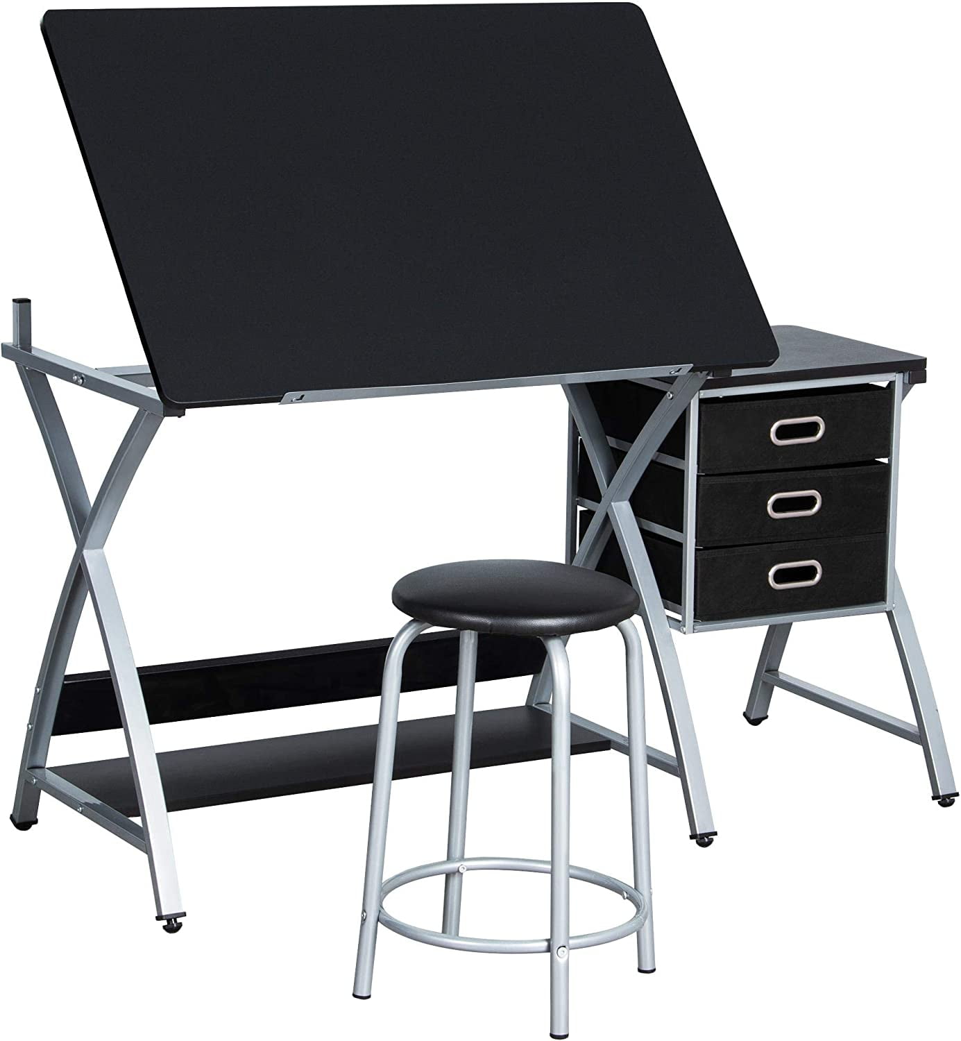 Drafting Tables, Draft Drawing Desk w/Stool and Tiltable Tabletop, 3 ...