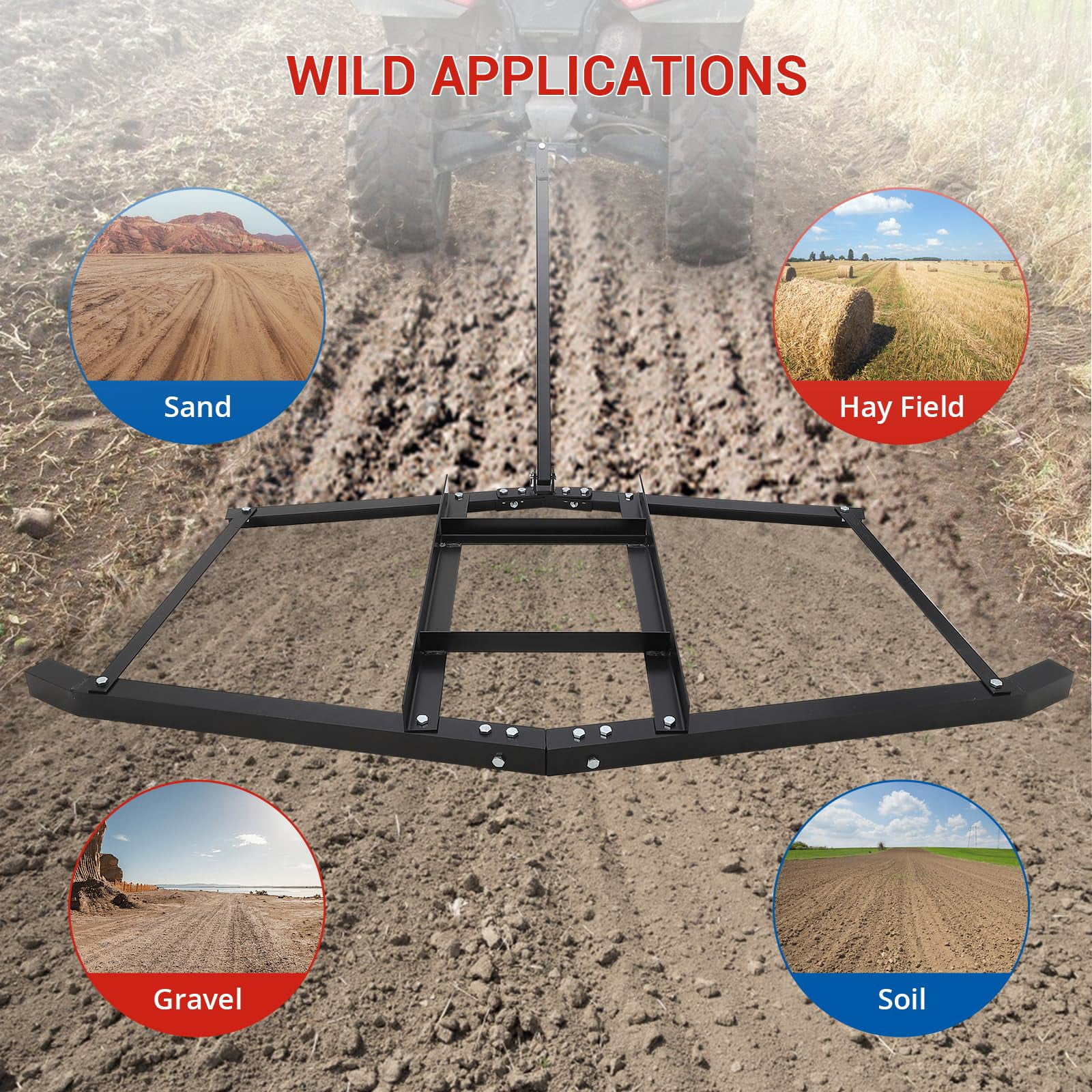Drag Harrow 74”Wide High Efficient Driveway Grader with Pin Hitch, Up ...