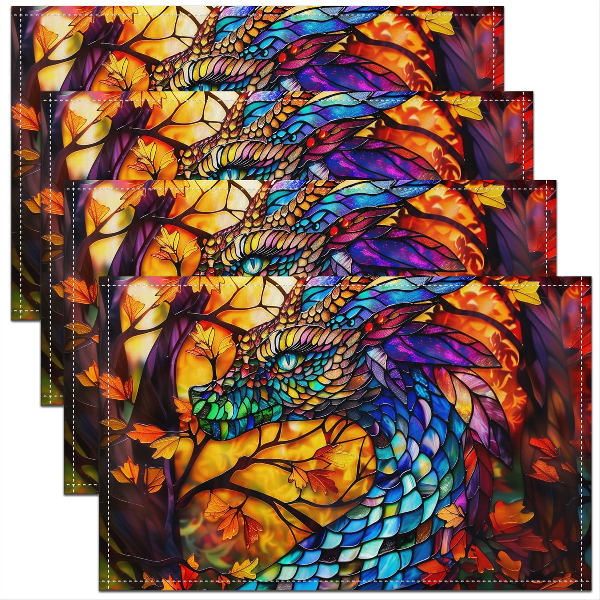 Dragon 12x18 Inches Placemats Set of 4,Retro Rustic Maple Leaves ...