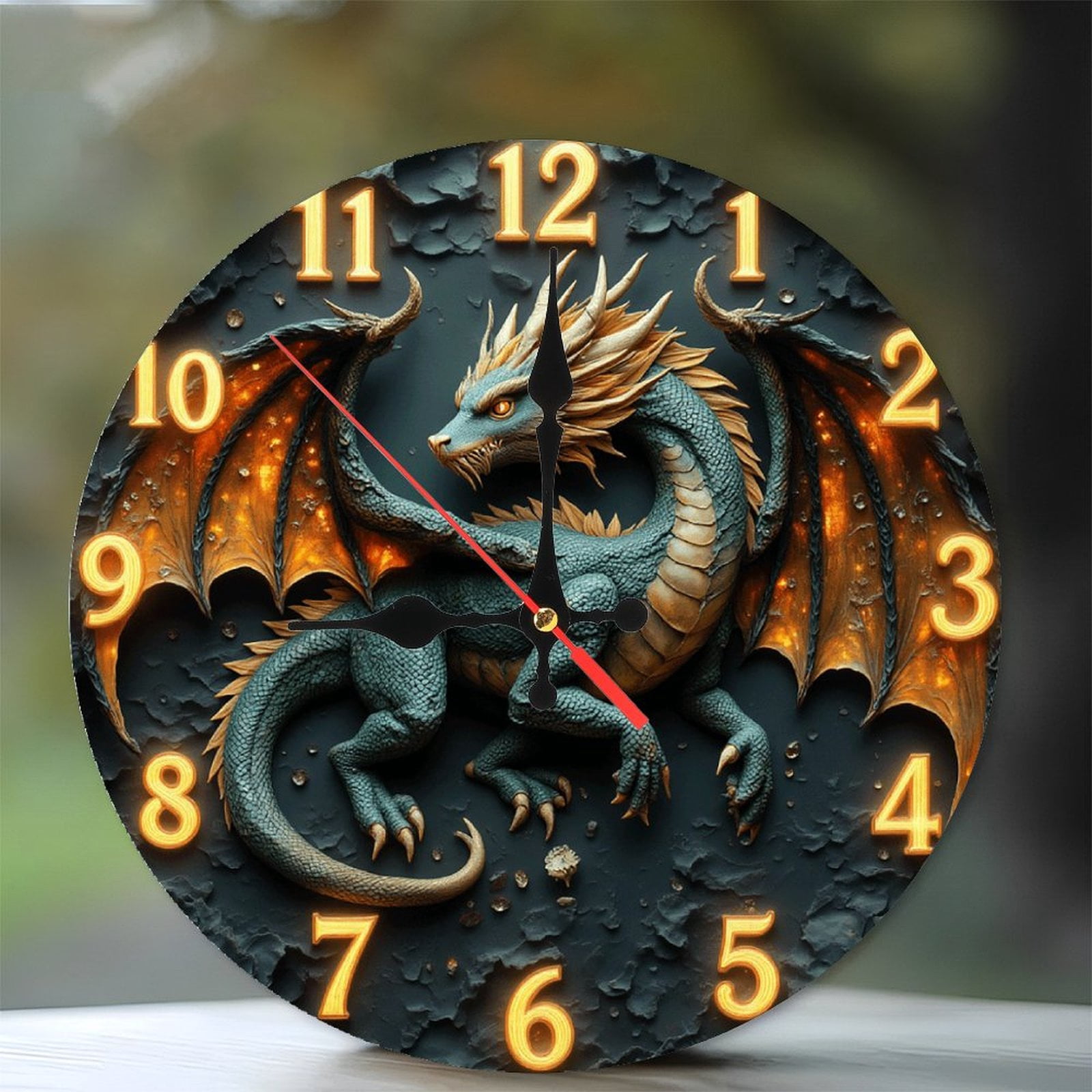 Dragon 2D Wall Clock Home Decor Unique Design 10-Inch Silent Wooden ...
