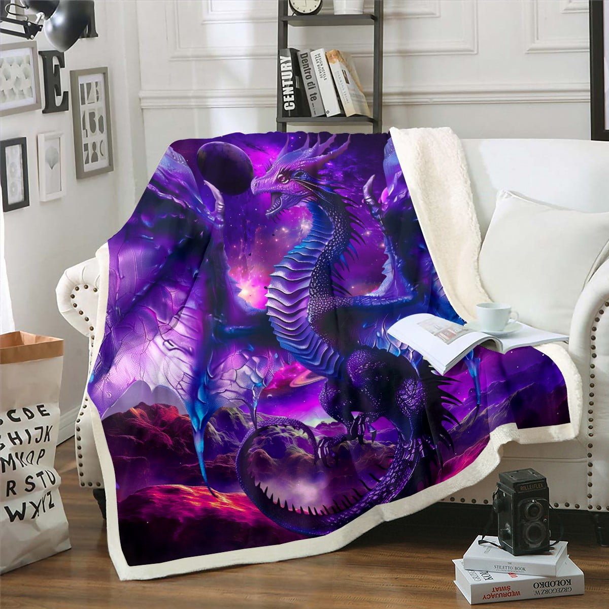 Dragon 40"x50" Throw Blanket,Vintage Dreamy Blue Dragon Wings Fleece ...