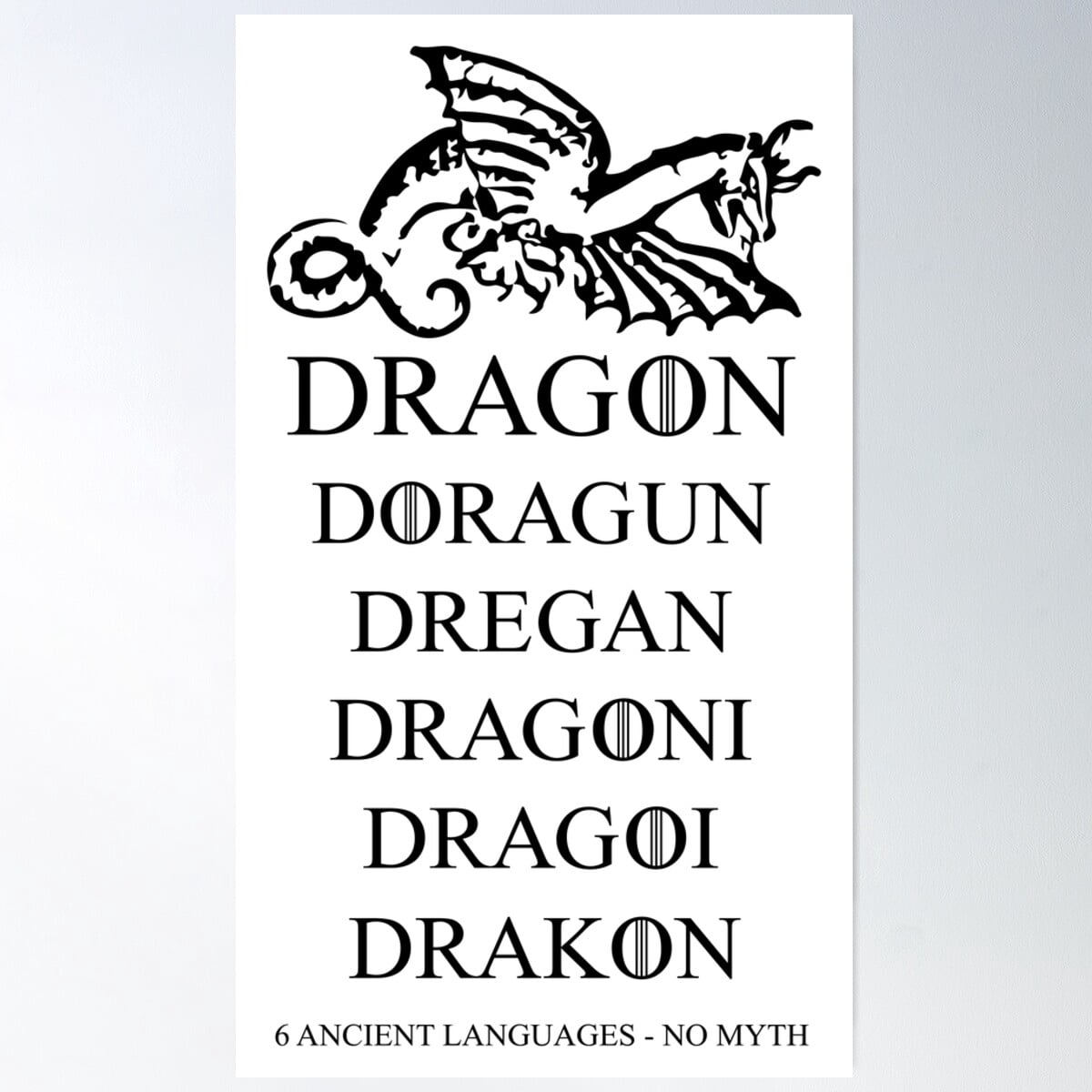 Dragon. Ancient Languages. Black Text. Poster Wall Art, Modern Wall ...