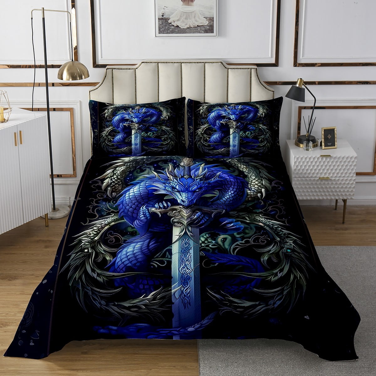 Dragon And Sword Bedspread Set Queen,3D Dragon Quilt Set Fierce ...