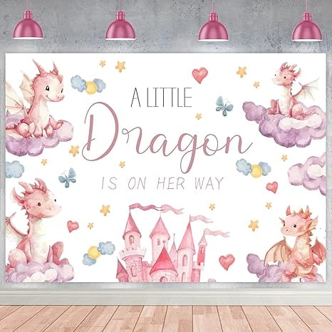 Dragon Baby Shower Backdrop for Girls 5 * 7 ft Pink Dragon Baby Shower ...