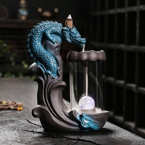 Dragon Backflow Incense Holder with LED Light, Ceramic Waterfall ...