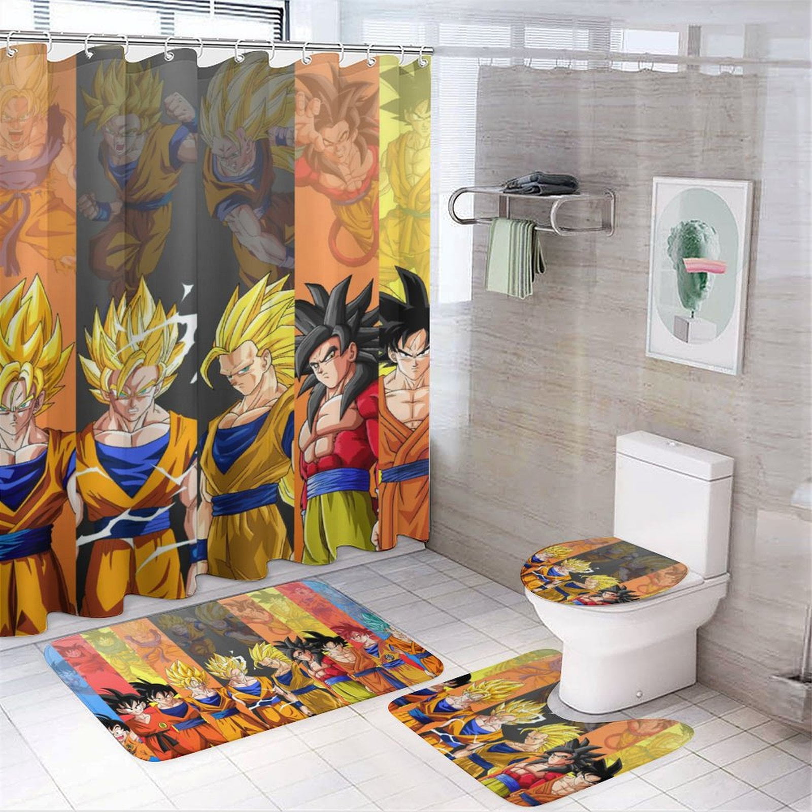 Dragon Ball Shower Curtain Sets, 4-piece Bathroom Sets, Waterproof ...