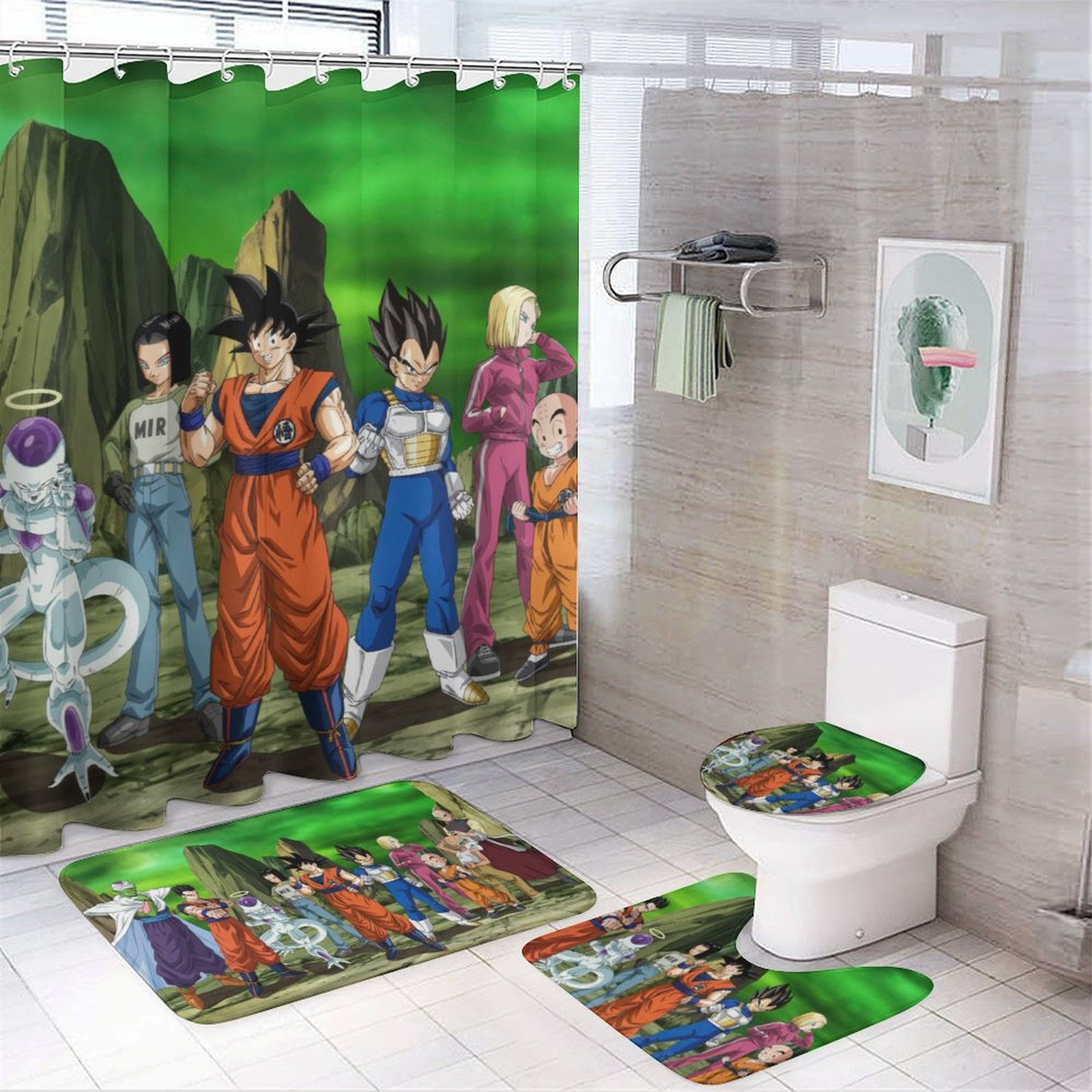 Dragon Ball Shower Curtain Sets, 4-piece Bathroom Sets, Waterproof ...