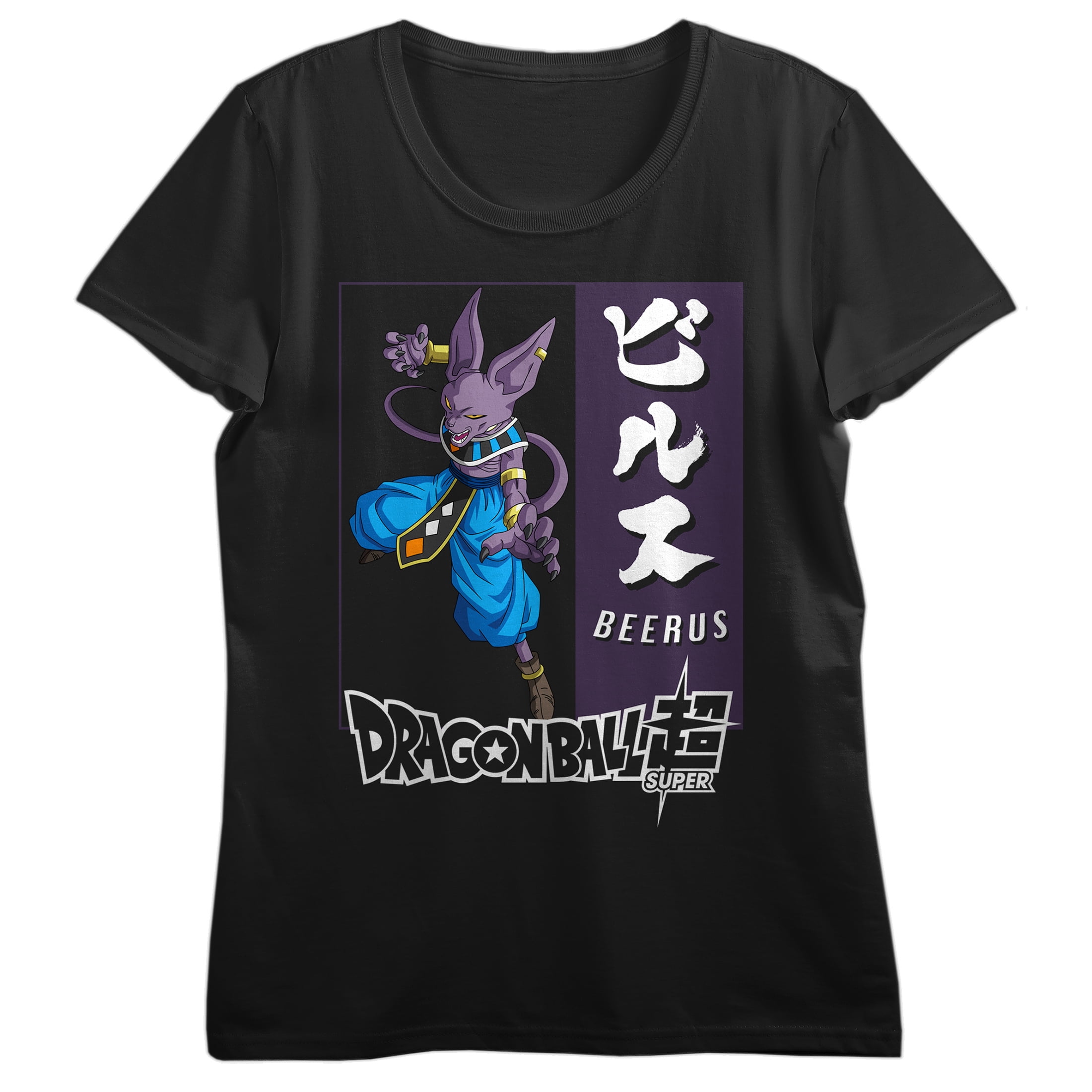 Dragon Ball Super Beerus With Kanji Text Women's Black Short Sleeve Tee ...