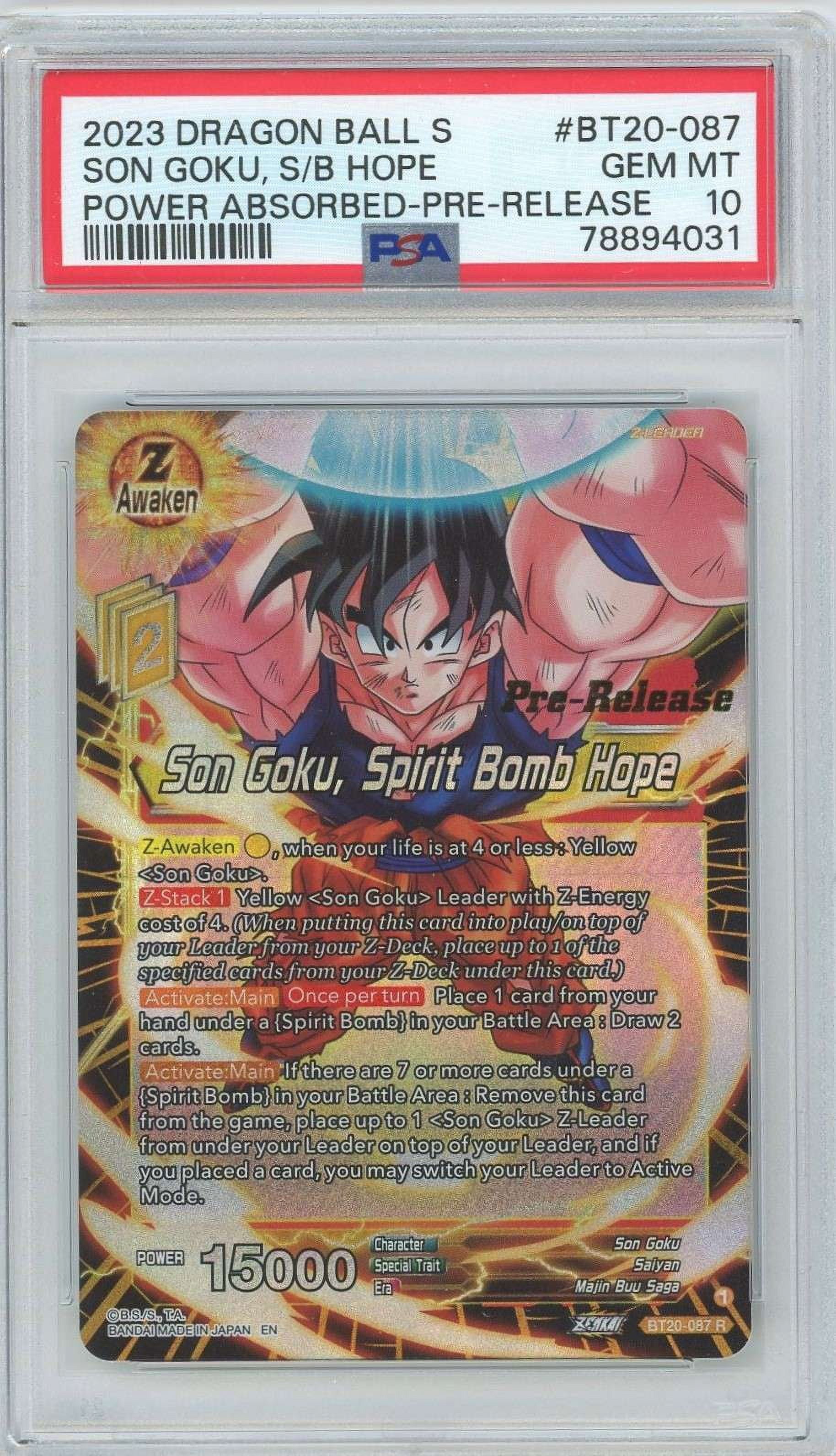 Dragon Ball Super Power Absorbed Pre-Release Son Goku, Spirit Bomb Hope DT20-087 R (PSA 10 ...