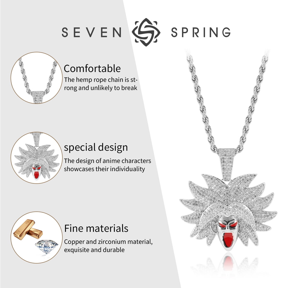 Dragon Ball Z Broly Necklace for Men, Copper Pendant with Full Zirconia ...