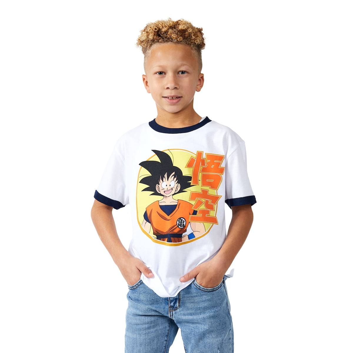 Dragon Ball Z Goku Kanji Letters Crew Neck Short Sleeve Boy's White ...