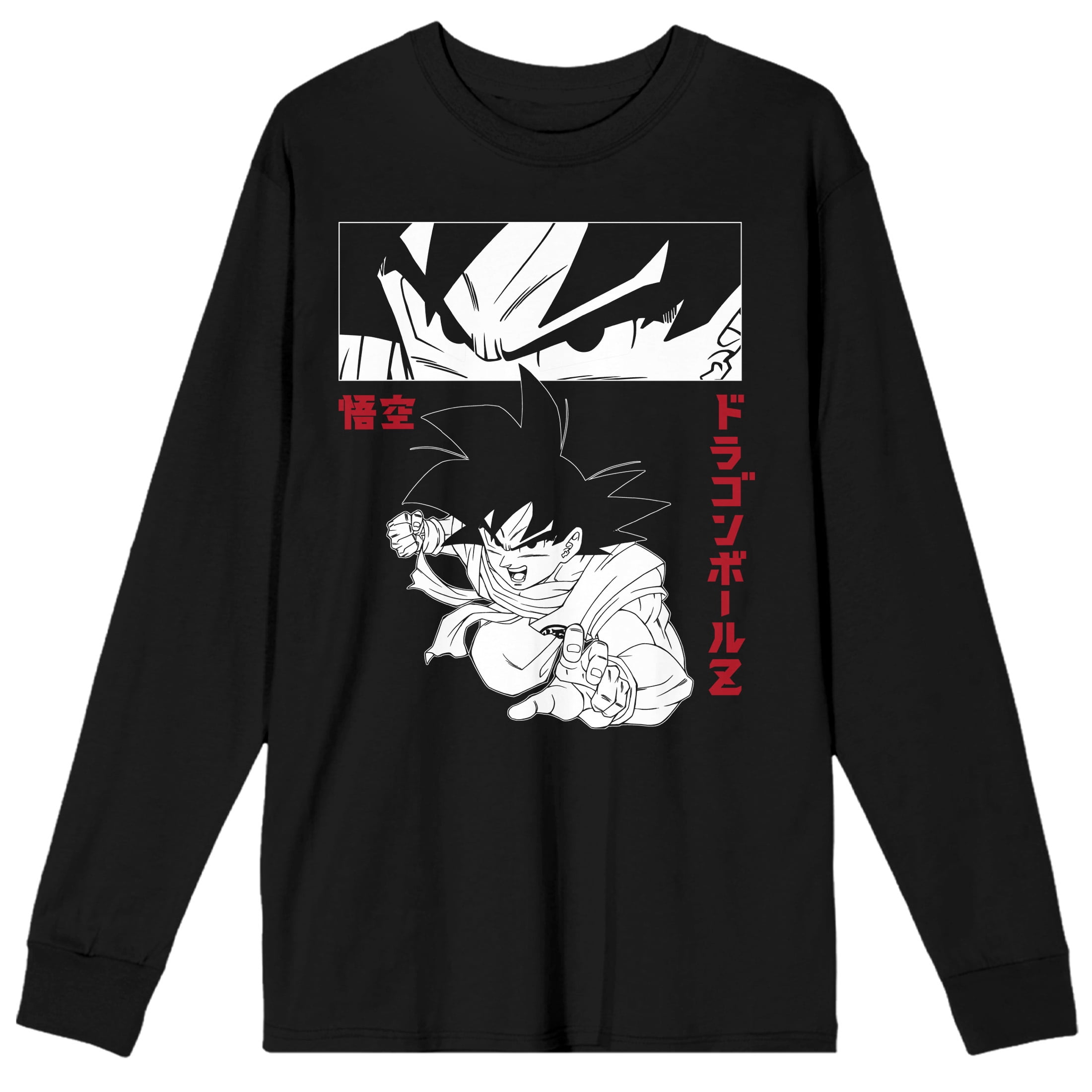 Dragon Ball Z Goku With Red Text Crew Neck Long Sleeve Black Adult Tee ...