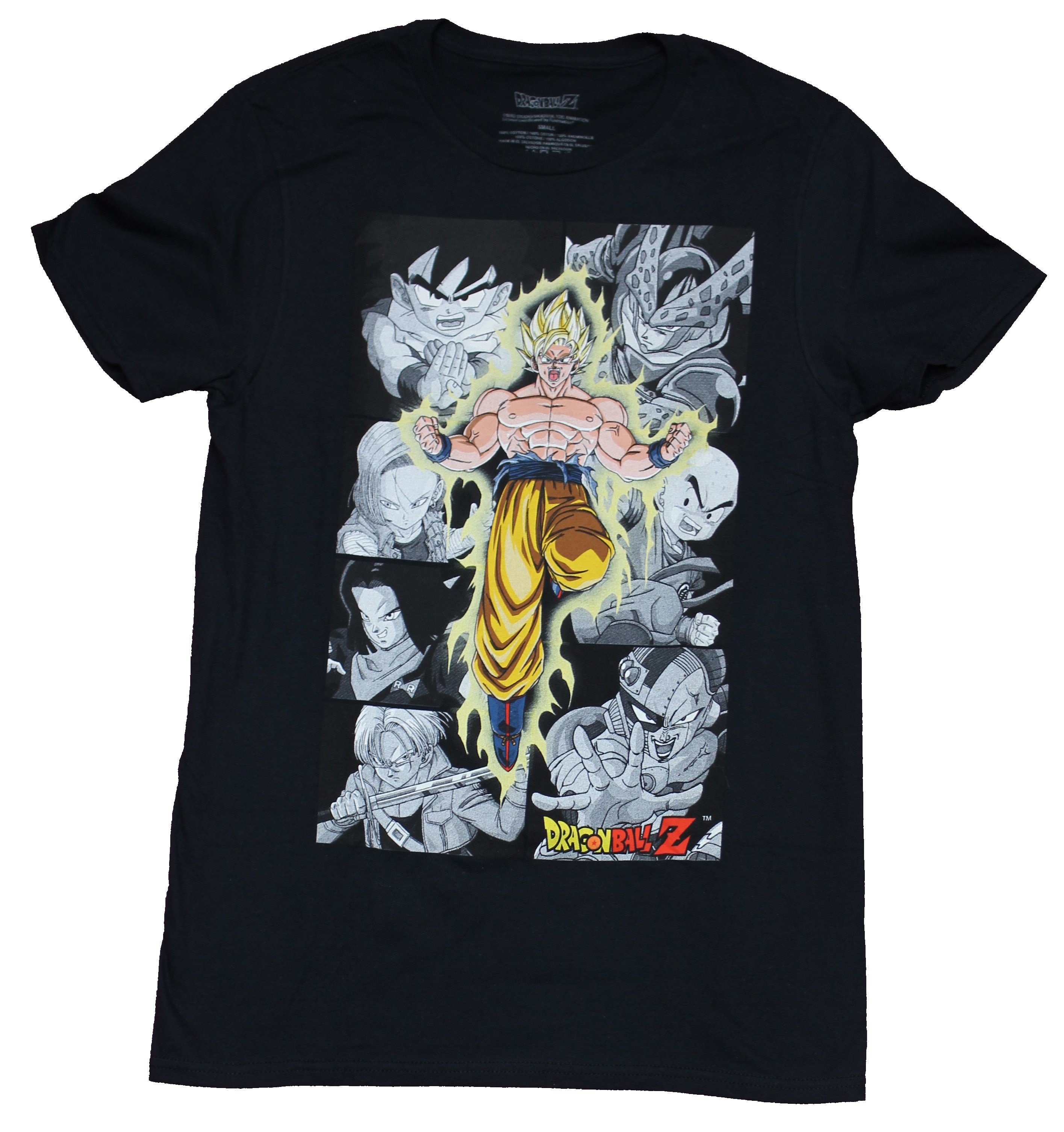 Dragon Ball Z Mens T-Shirt - Powered Goku Over Grayscale Characters ...