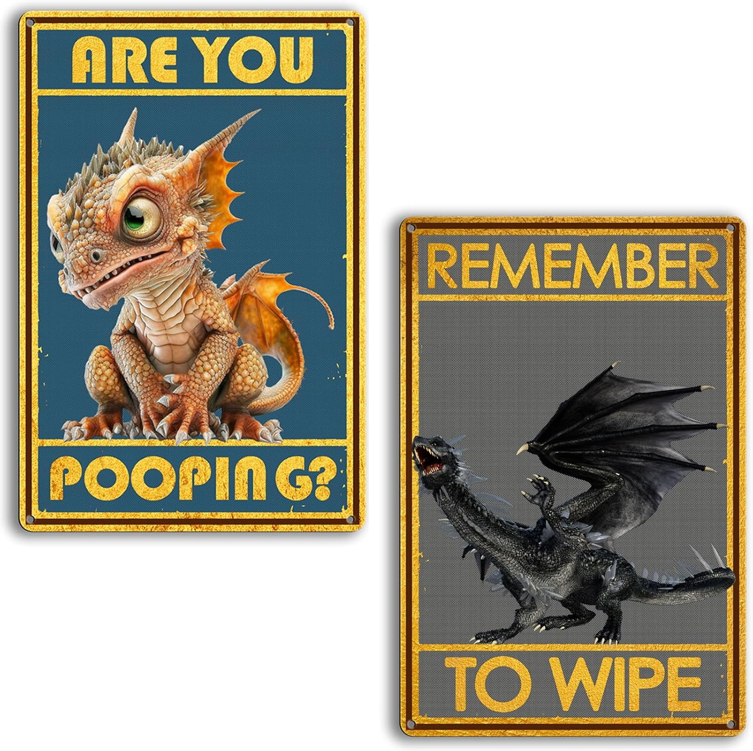 Dragon Bathroom Wall Art Set-2 Pieces Funny Bathroom Signs, Remember to ...