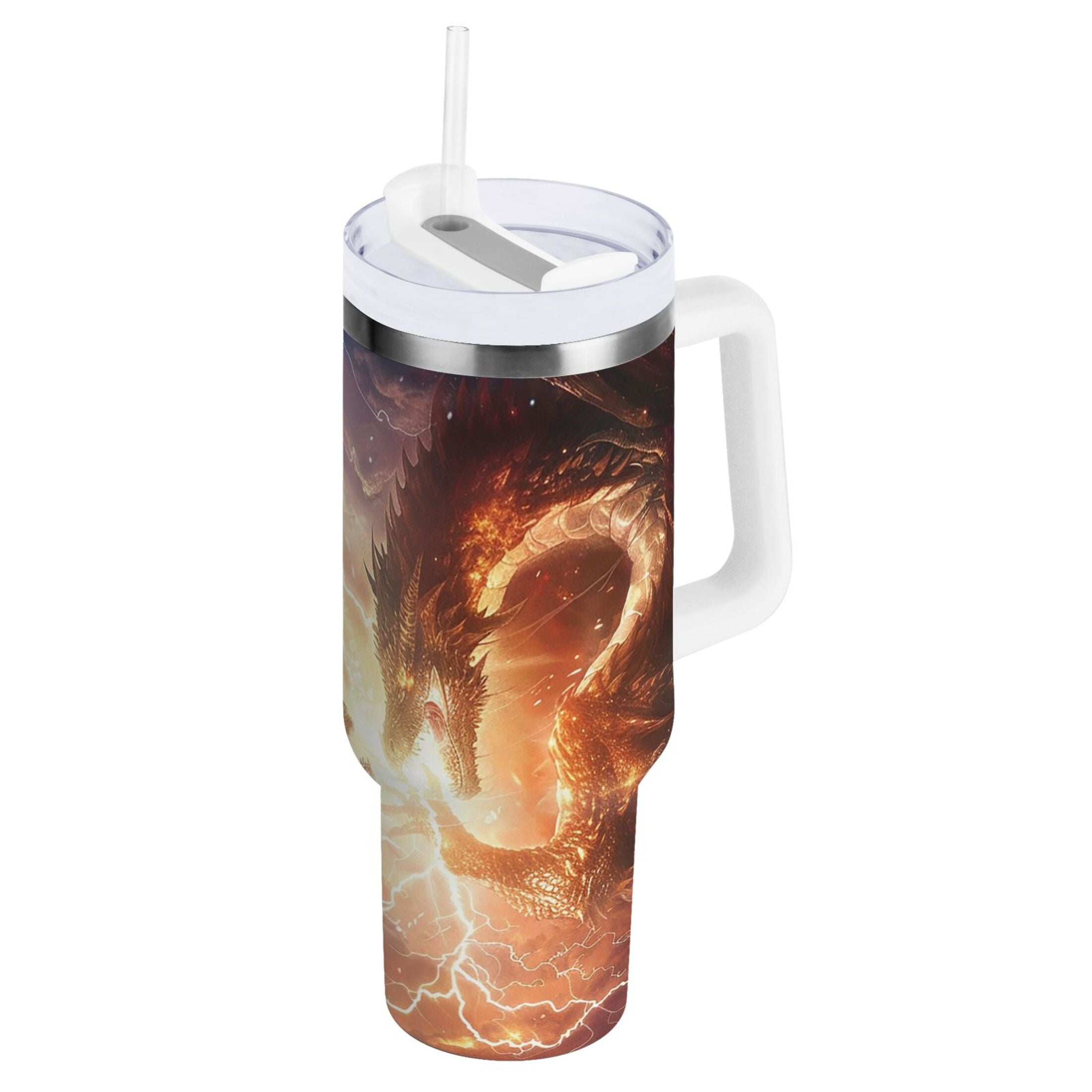 Dragon Battle in Sky 30 oz Tumbler with Handle and Straw Lid Vacuum ...