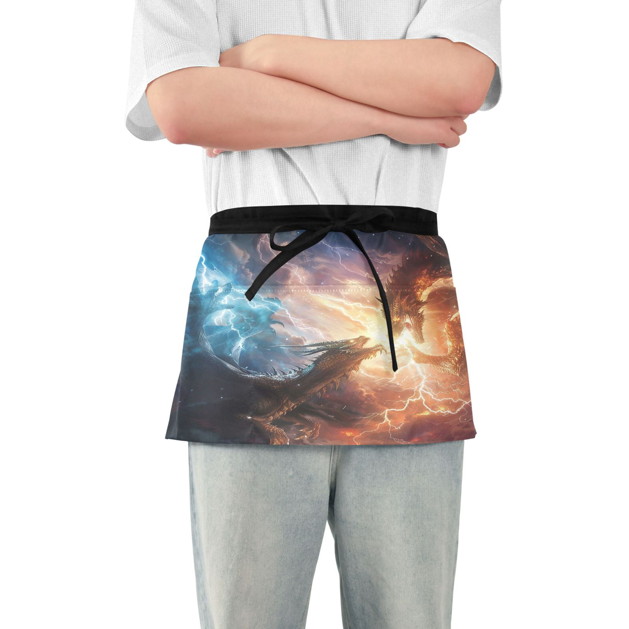 Dragon Battle in Sky Server Apron with 3 Pockets Waterproof Waitress ...
