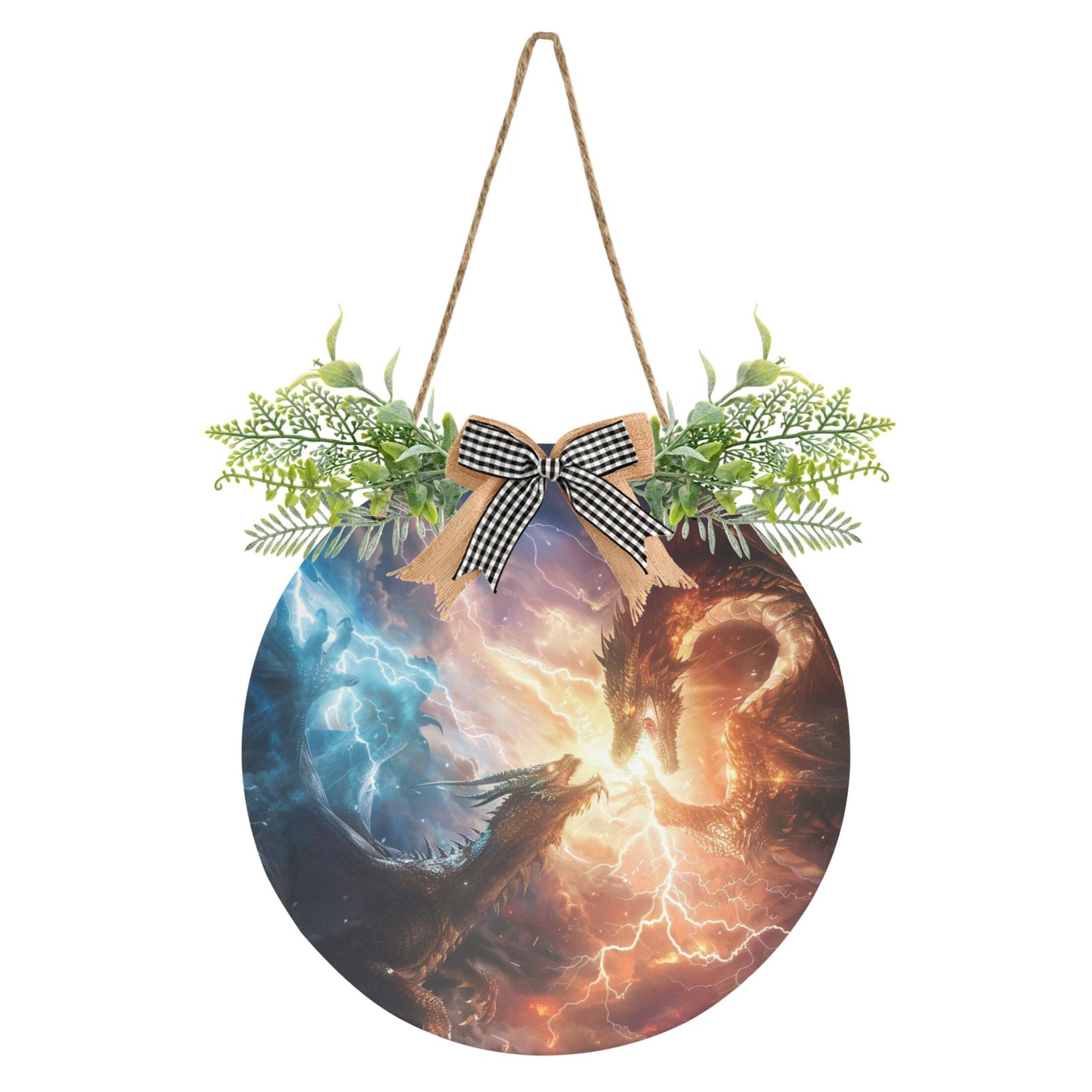 Dragon Battle in Sky Welcome Front Door Sign Round 12 inch Porch ...