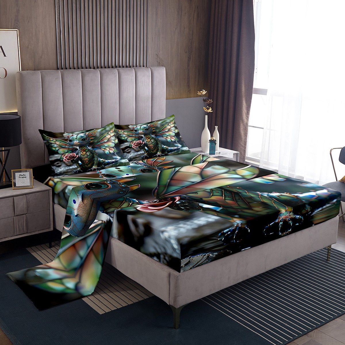 Dragon Bed Set Green Dragon Bed Sheets Set,Animal Wildlife Twin Sheets ...