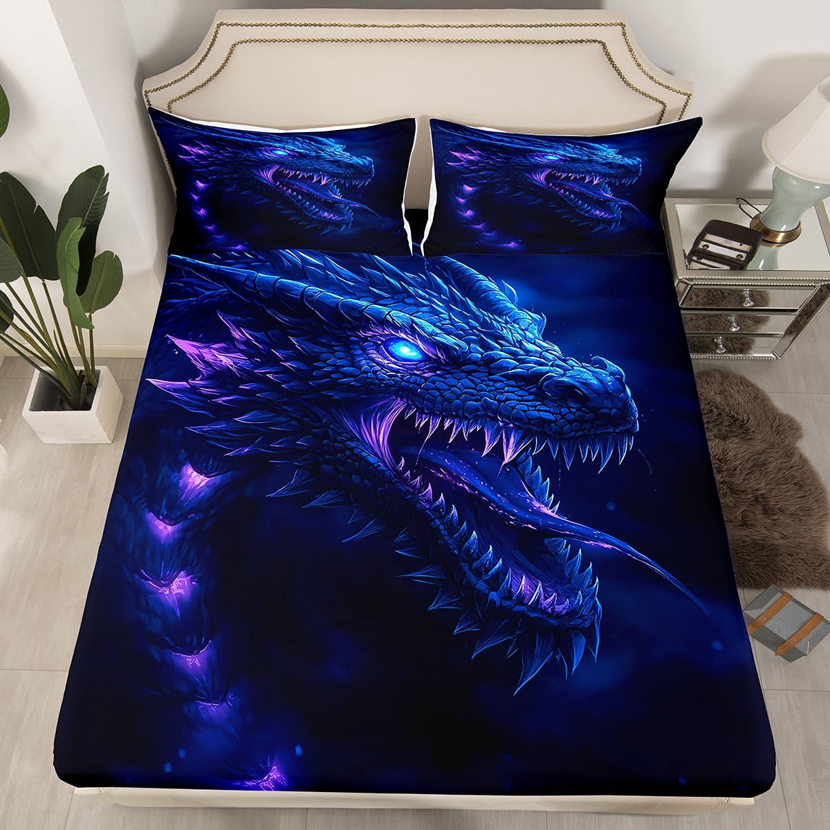 Dragon Bed Sheets Man Teens Purple Dragon Bedding Set Queen,Magic ...