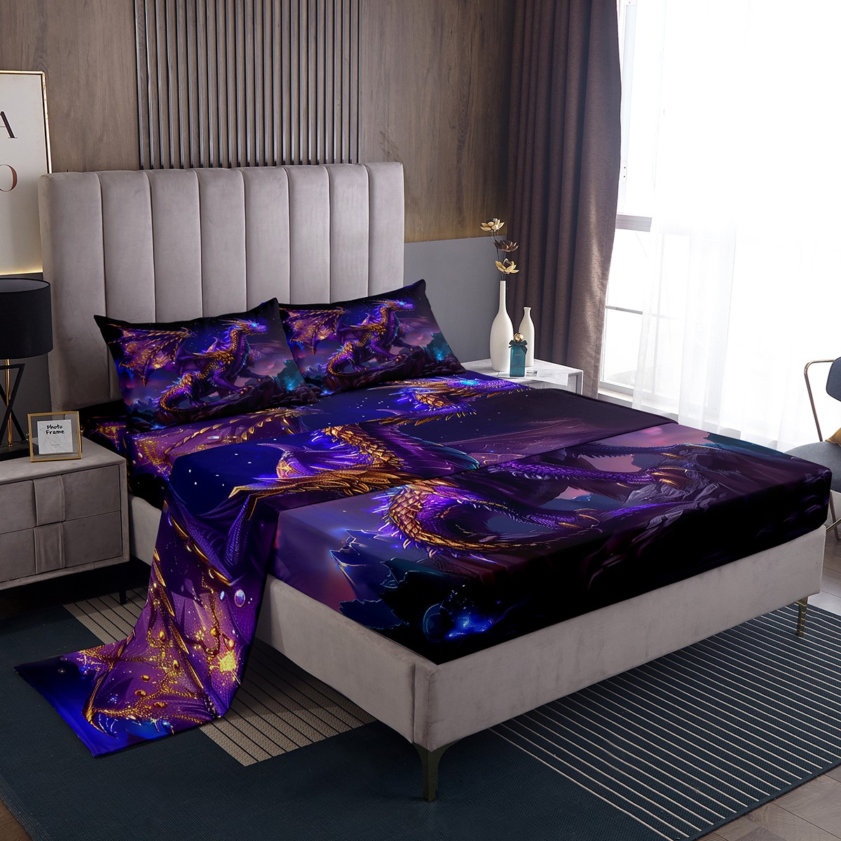 Dragon Bed Sheets Set Galaxy Starry Sheet Set Aesthetic Full Sheets ...