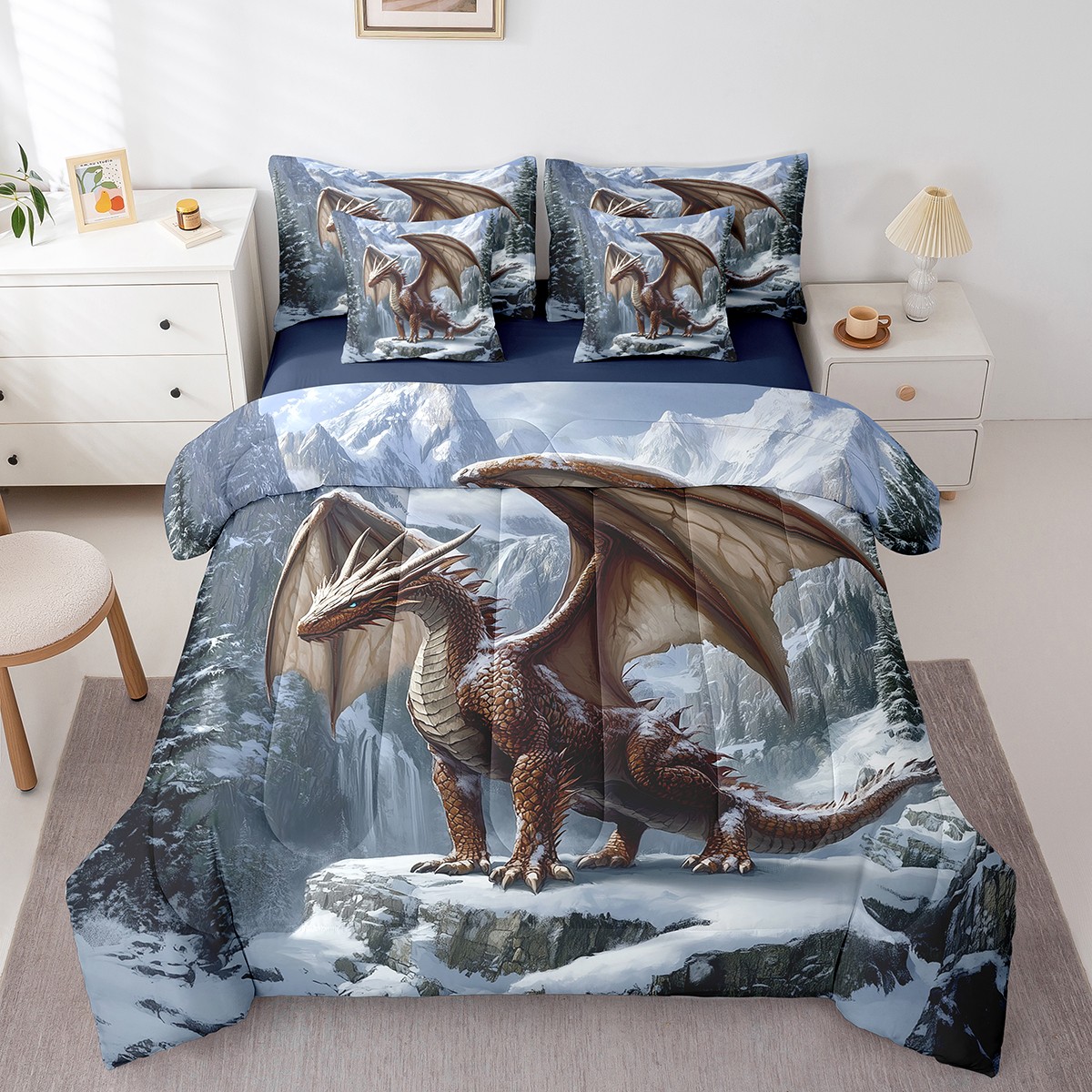 Dragon Bedding Set 7 Pieces King,Western Wildlife Animals Comforter ...