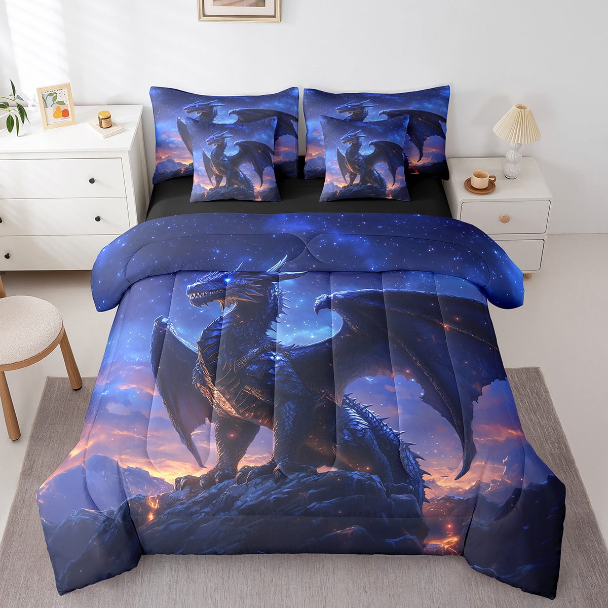 Dragon Bedding Set Galaxy Starry Sky Painting Comforter Set 7 Pieces ...