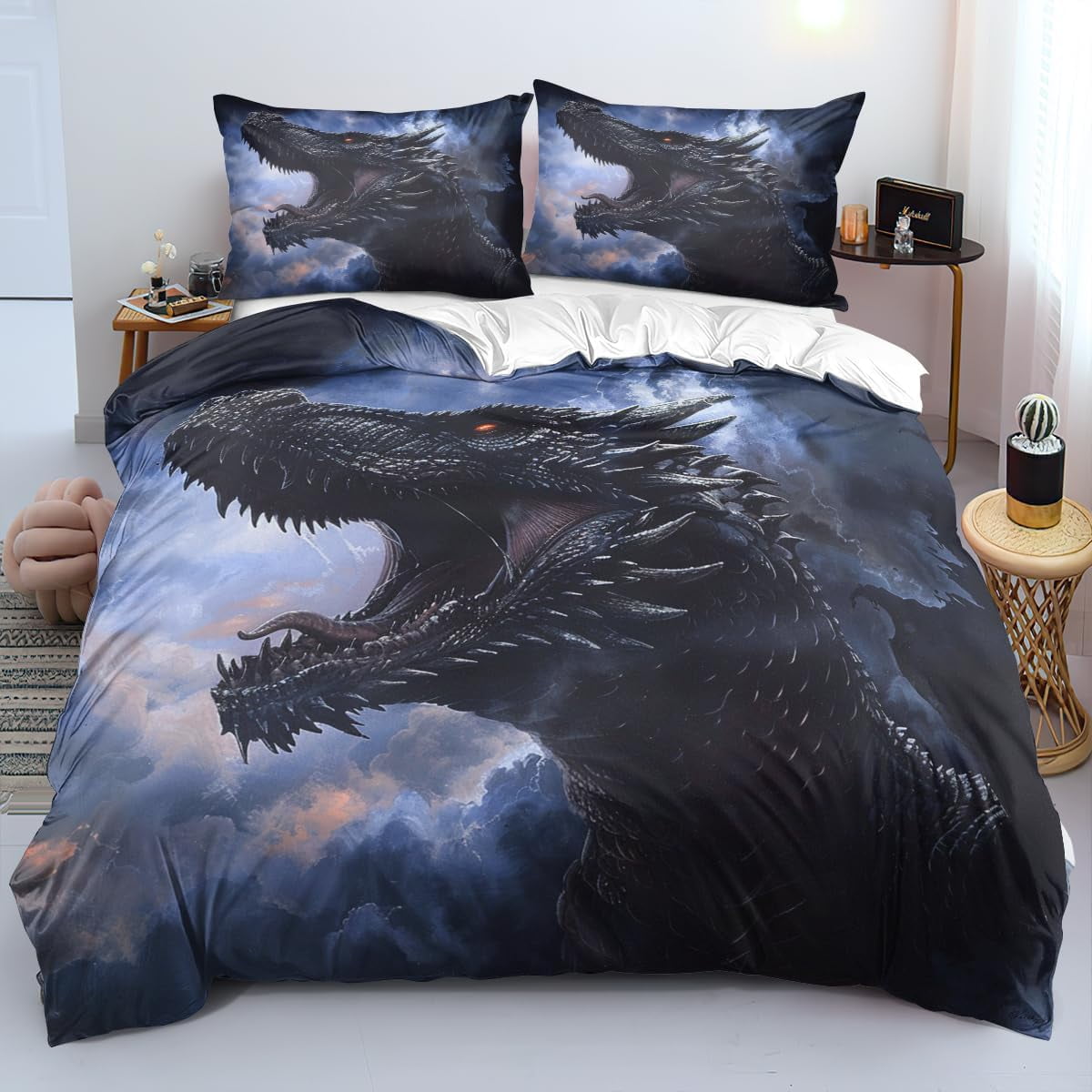 Dragon Bedding Set Gothic Monsters Bed Sets Black Loong Comforter Cover ...
