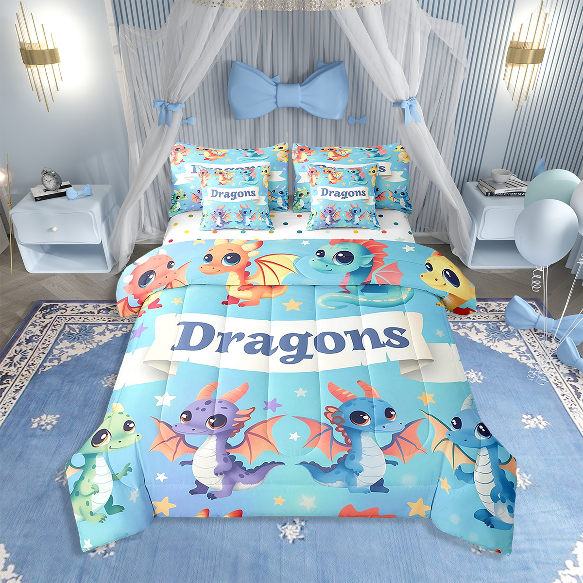 Dragon Bedding Set Kawaii Animals Bed In A Bag 7Pcs,Colourful Cartoon ...