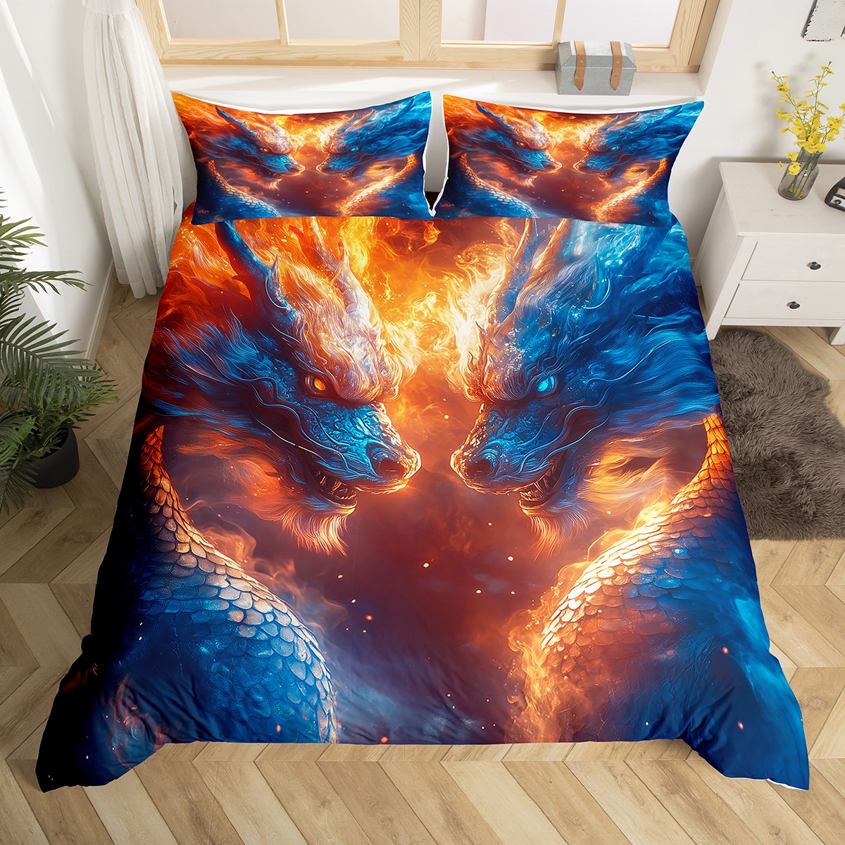 Dragon Bedding Set Magcial Dragon Printed Comforter Cover King Size,Red ...