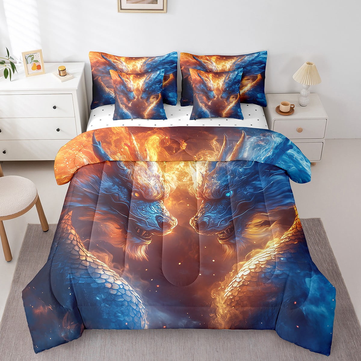 Dragon Bedding Set Magcial Dragon Printed Queen Comforter Set,Red And ...