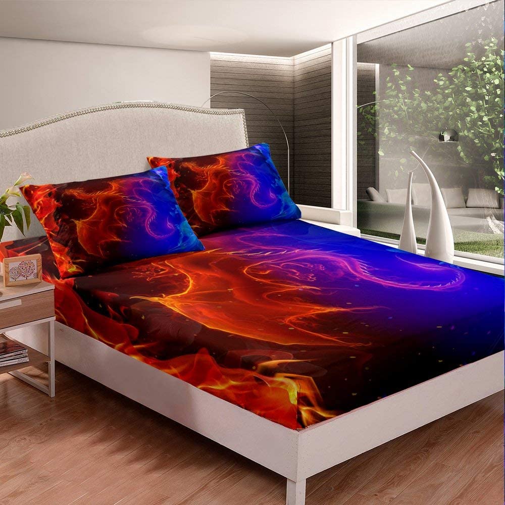 Dragon Bedding Set Nebula Fitted Sheet Full Size Mysterious Outer Space ...