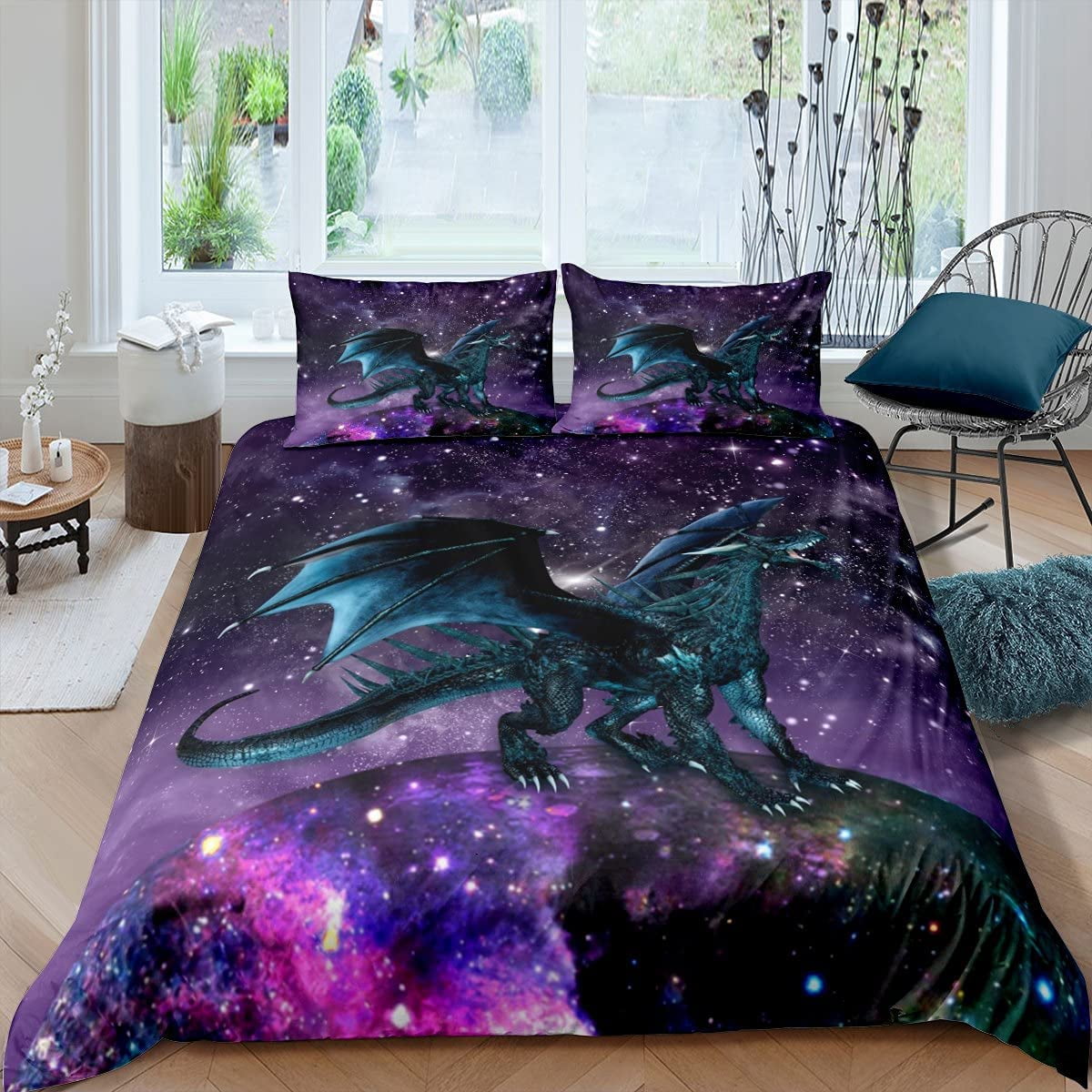 Dragon Bedding Set Purple Nebula Duvet Cover SetMysterious Outer Space ...