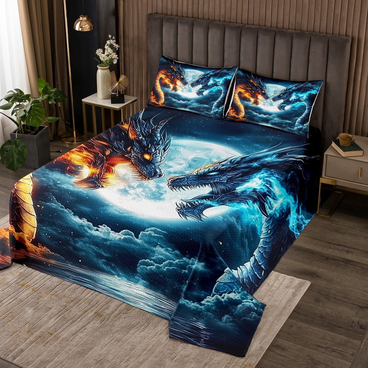 Dragon Bedspread Twin Size Bedding Teens Bedroom 3D Print Dragon Red ...