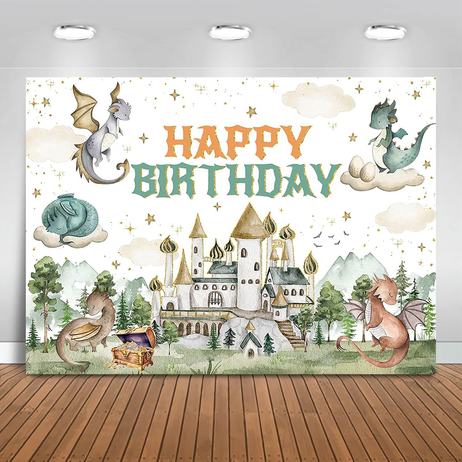 Dragon Birthday Backdrop Cartoon Dragon Theme Castle Happy Birthday ...