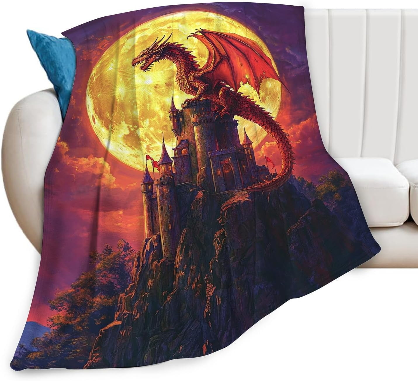 Dragon Blanket for Boys Men Dragon Stuff Gift Decor Moon Fuzzy Plush ...