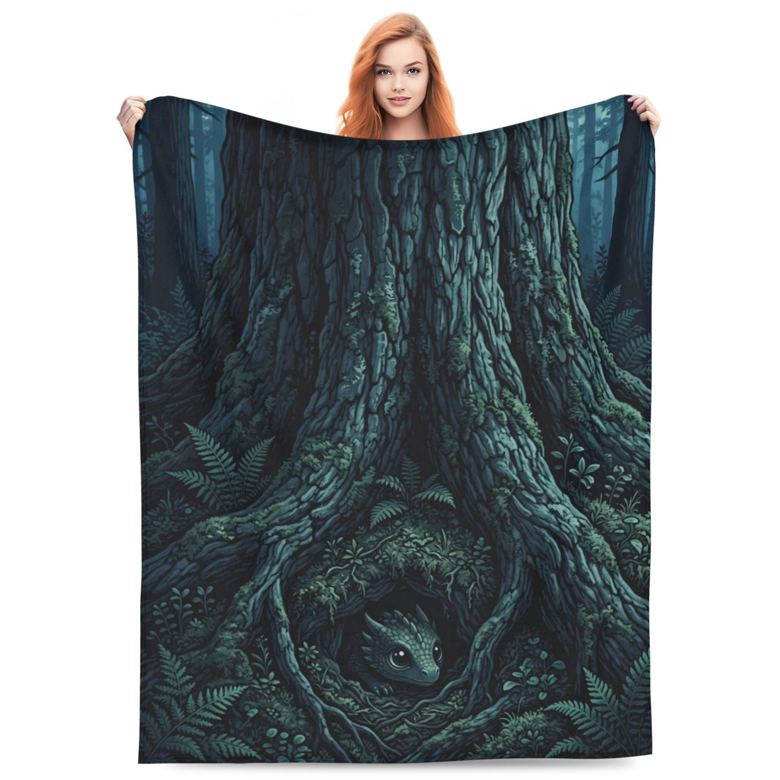 Dragon Blanket, Woodland Ancient Tree Flannel Blanket, Deep Forest Art ...