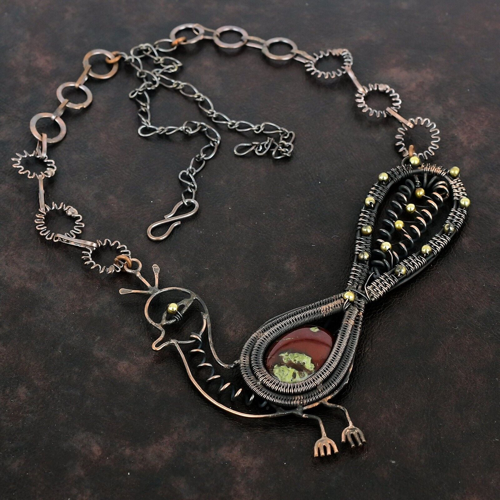 Dragon Bloodstone Wire Wrapped Peacock Chain Adjustable Necklace Copper ...