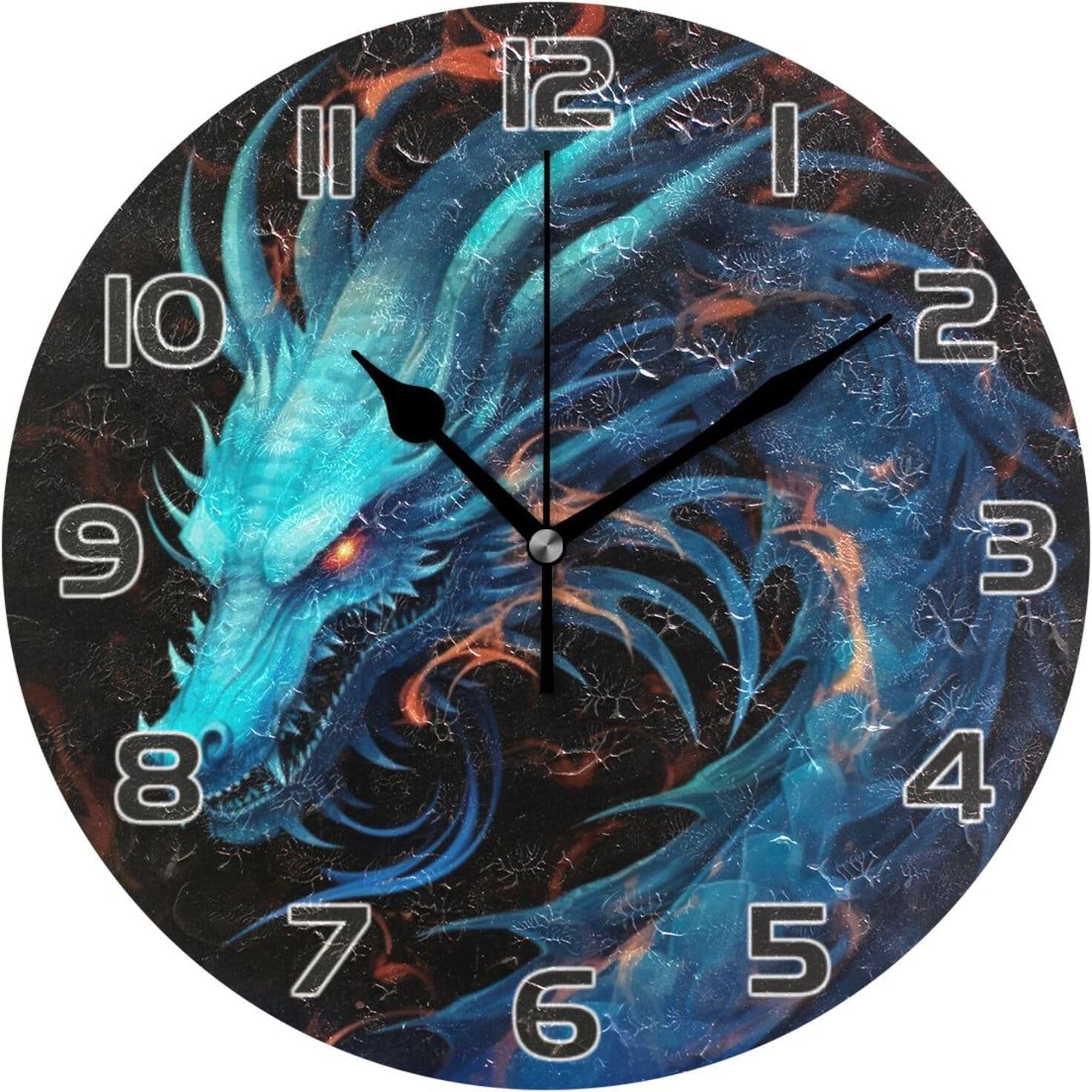 Dragon Blue Wall Clock Round Vintage Silent Non Ticking Battery ...